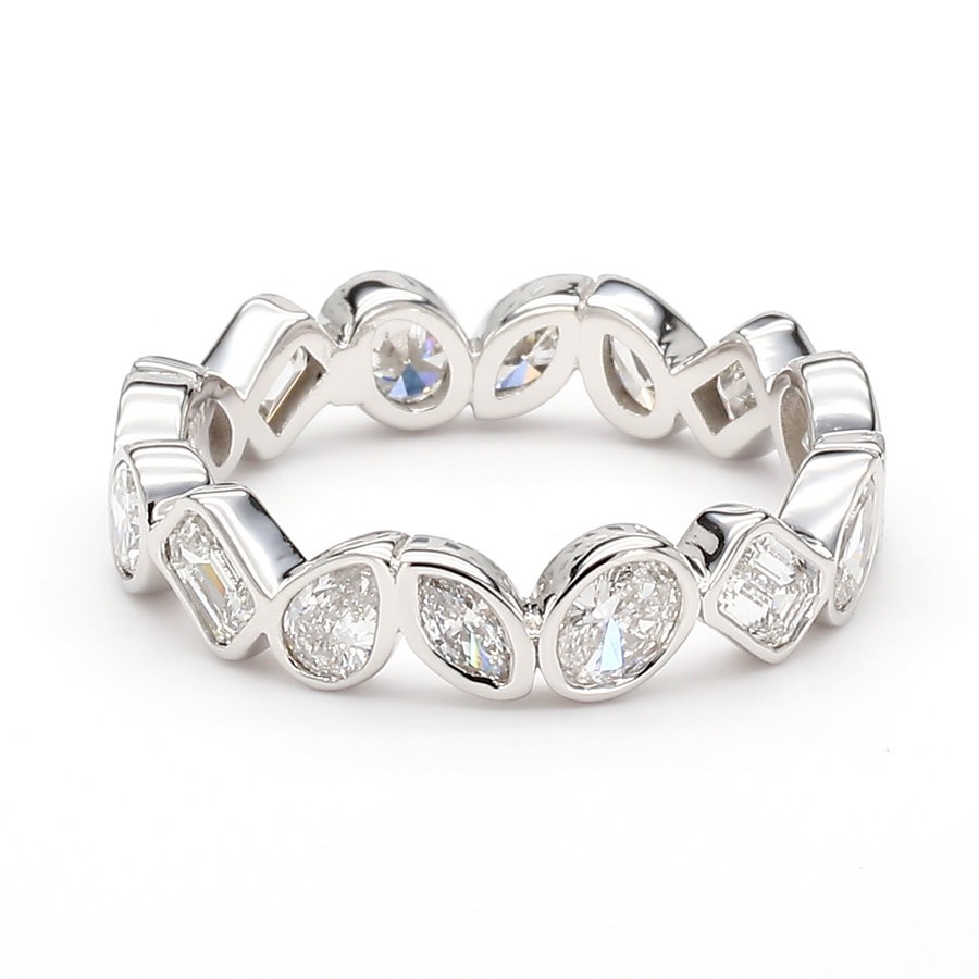 14K White Gold Lab-Created Diamond Multi-Shape Bezel Eternity Band (2 ...
