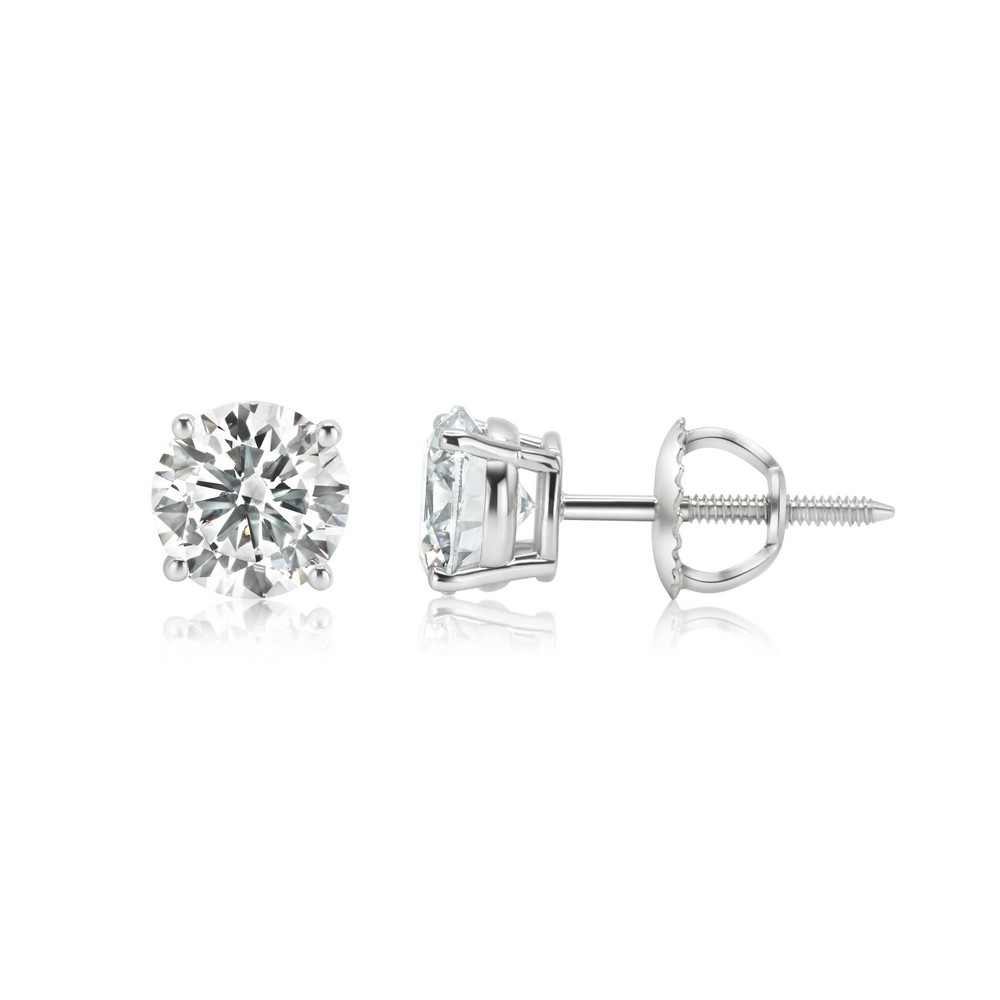 14K White Gold Lab-Created Diamond 4 Prong Basket Screw Back Stud ...