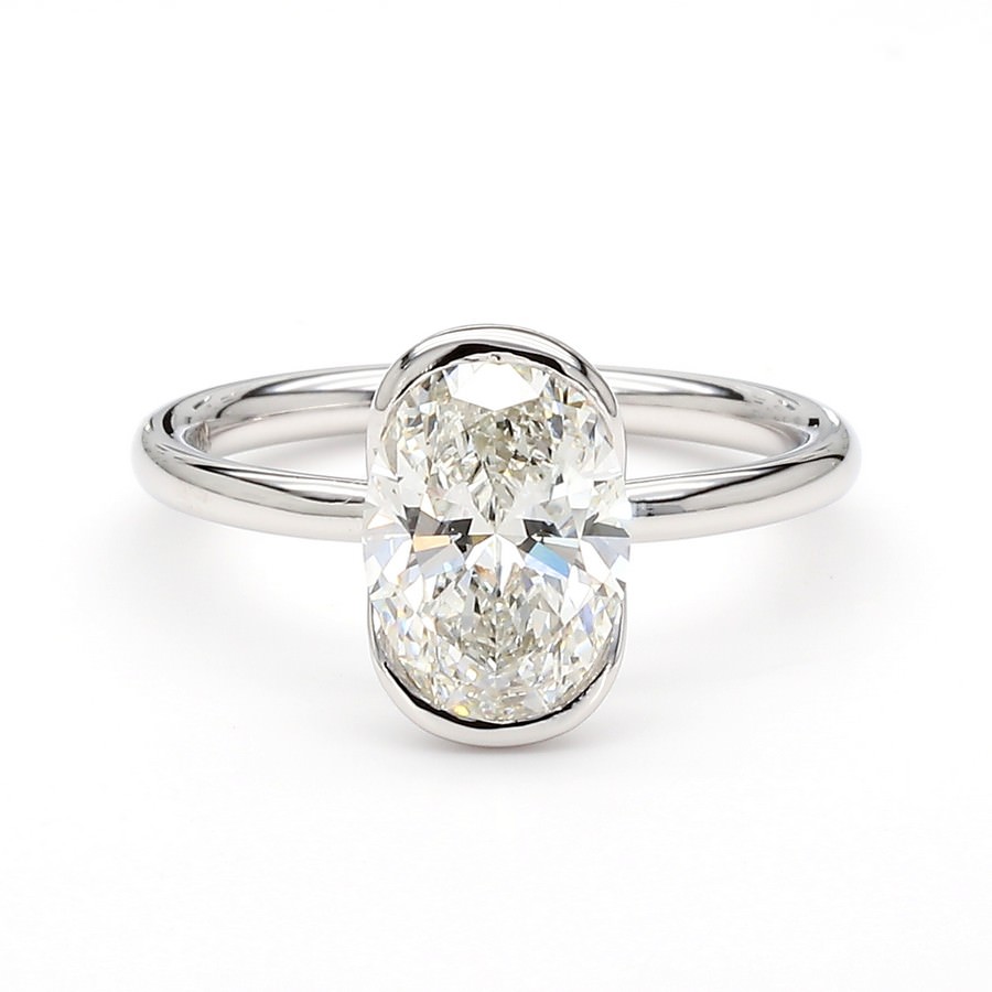 14K White Gold IGI Certified Lab-Created Diamond Oval Side Bezel Ring ...