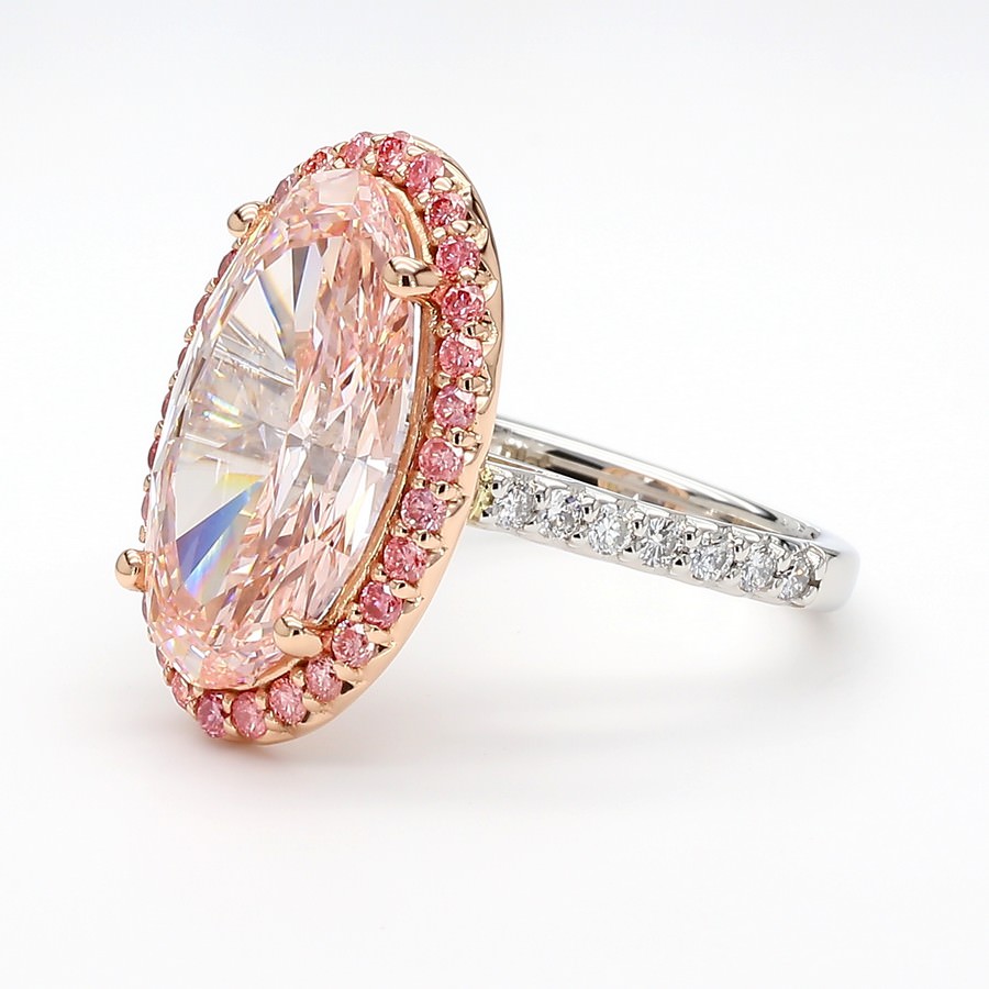 14K White Gold IGI Certified Lab-Created Diamond Pink Oval Two-Tone ...