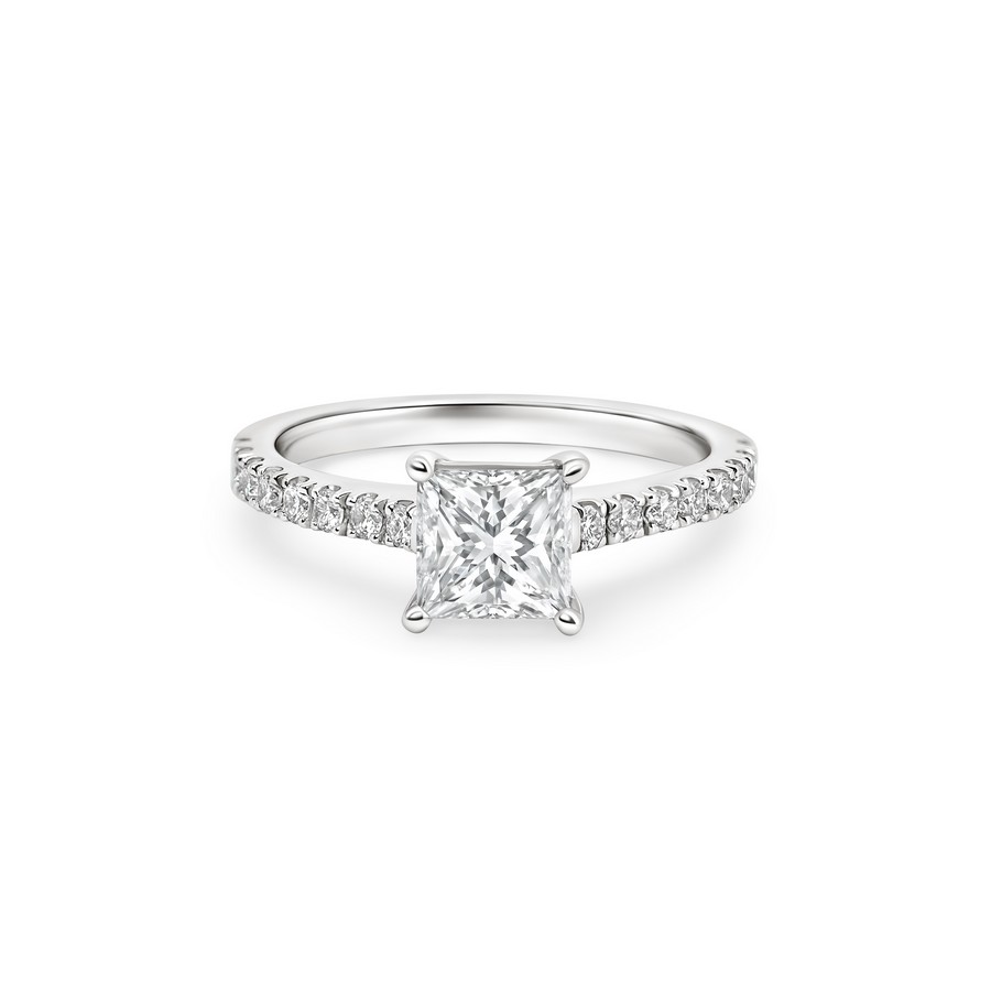 14K White Gold IGI Certified Lab-Created Diamond Princess Pave Ring (1 ...